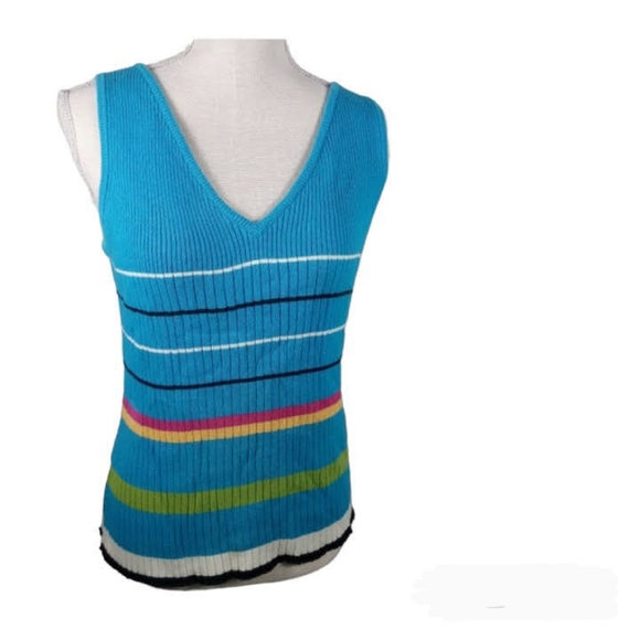 KIKIT | Tops | Vintage Kikit Vneck Sweater Tank Lg Stripe Ribbed | Poshmark